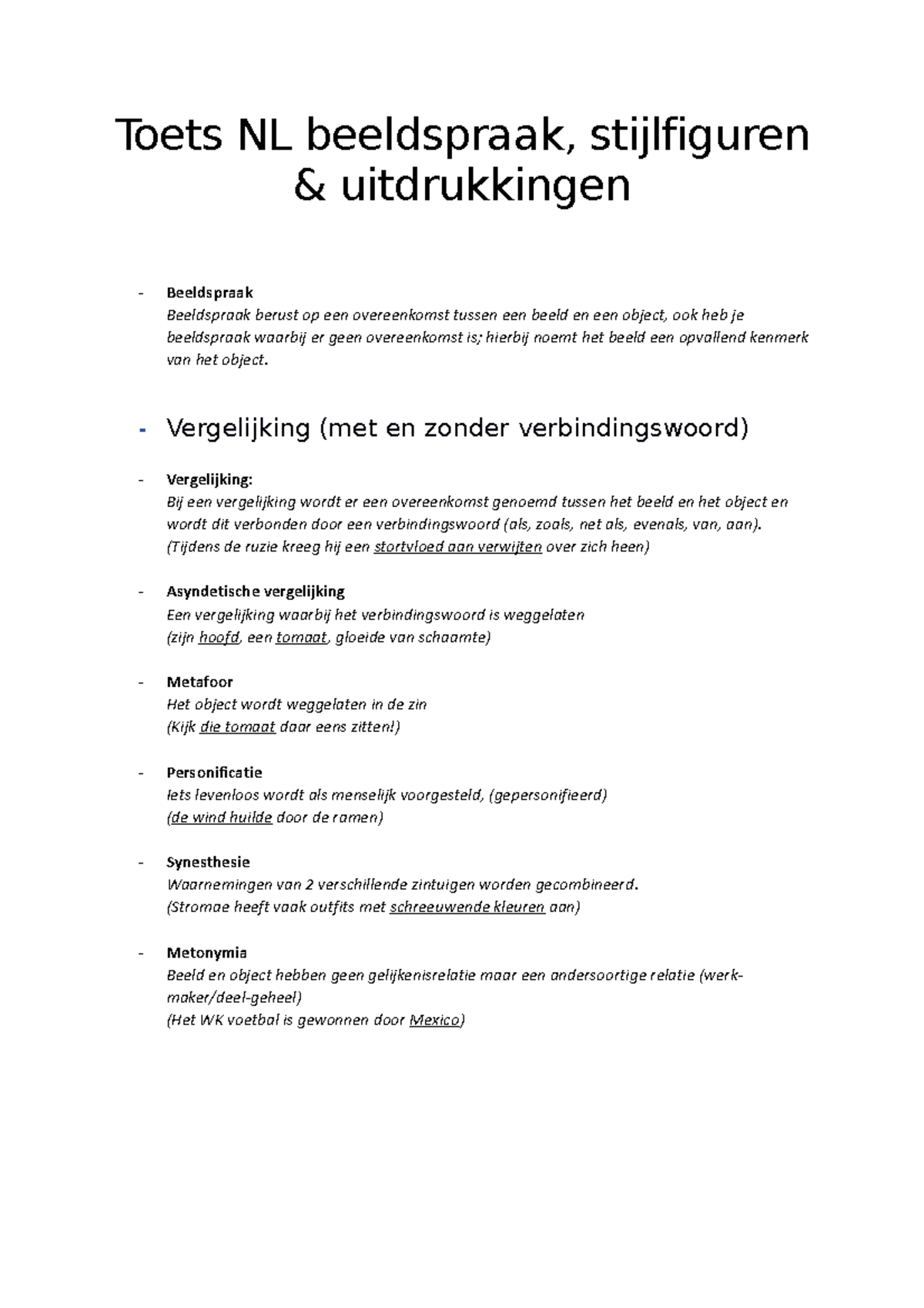 Beeldspraak en Stijlfiguren Toets NL VWO 5 - Een Overzicht - Studeersnel