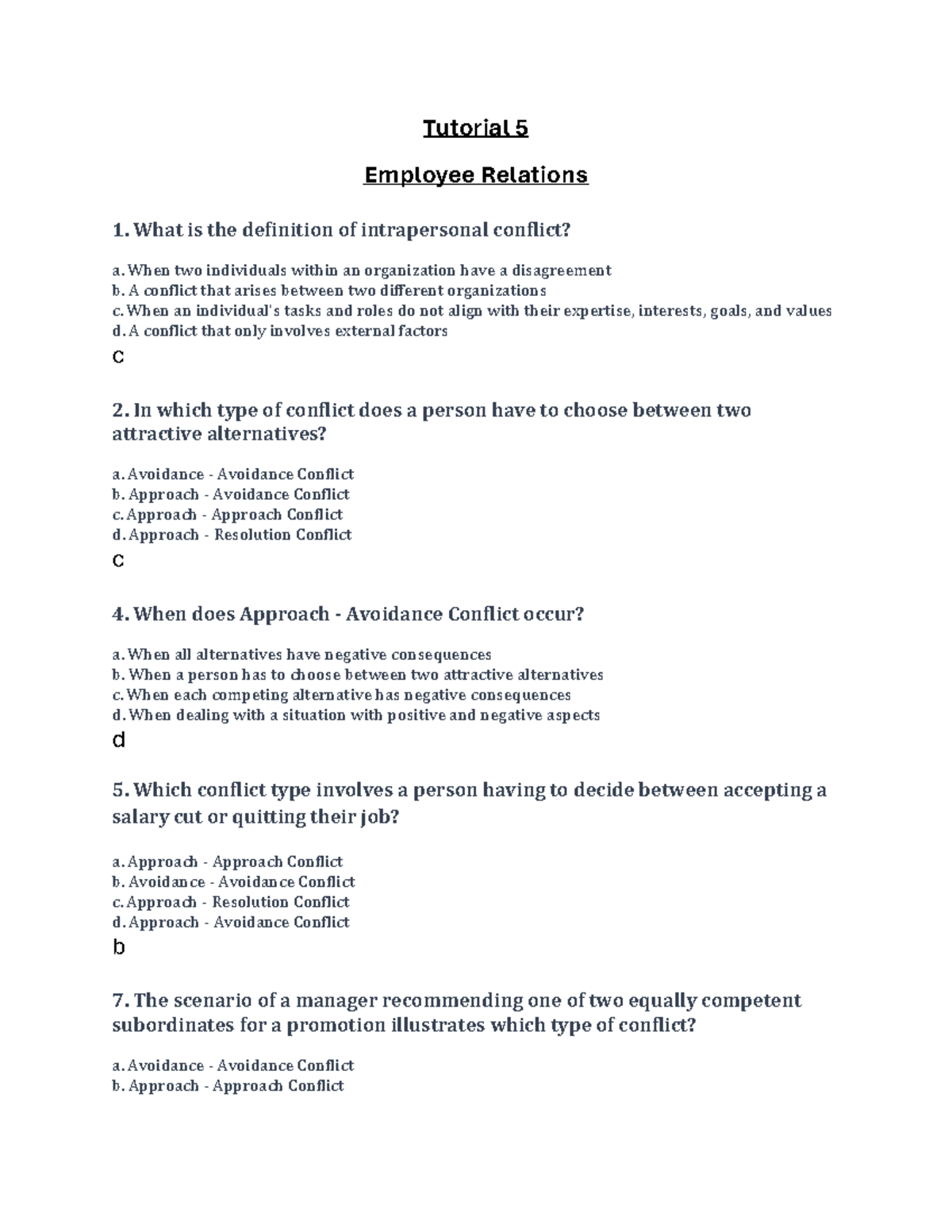 Tutorial 5: Employee Relations - Intrapersonal Conflict Insights - Studocu