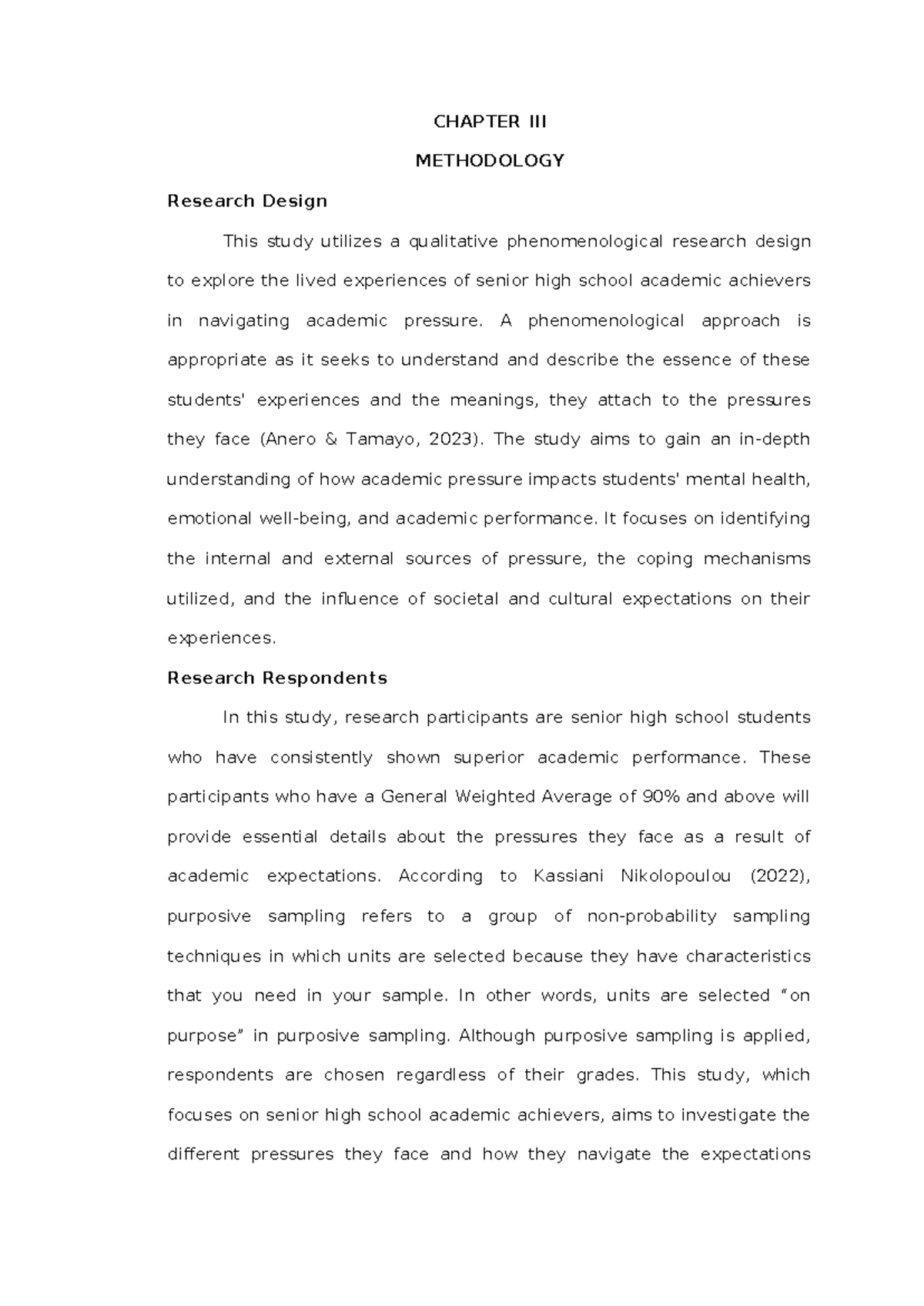 Research Design - Phenomenological Study on Academic Pressure (RSD-1 ...