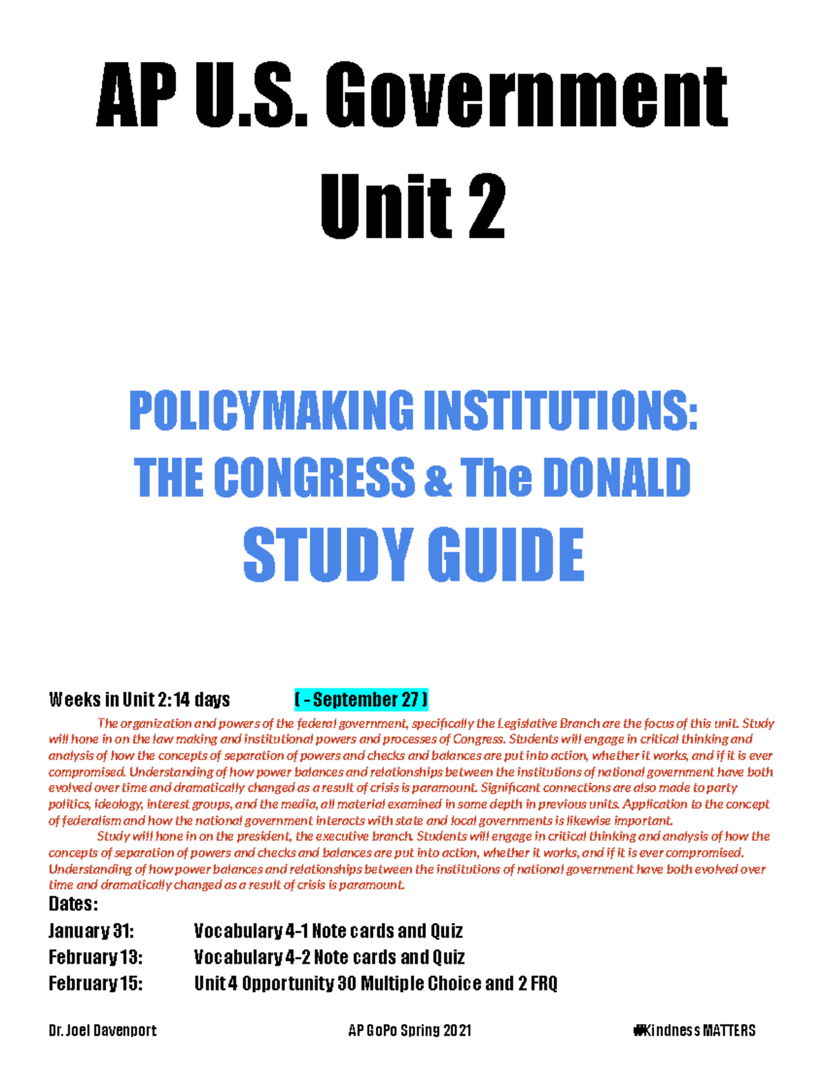 AP GOV/POSI 2310 Unit 2 Study Guide: Congress and the Presidency - Studocu