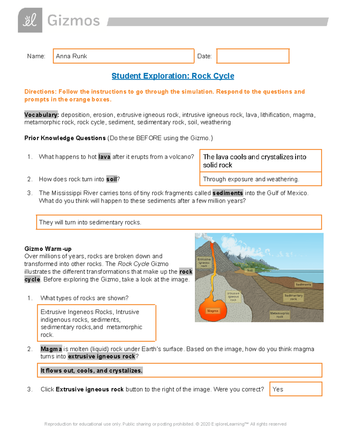 Copy of - Rock Cycle Learning Gizmo A W18 Kauffman 6 - 17810554 - Name ...