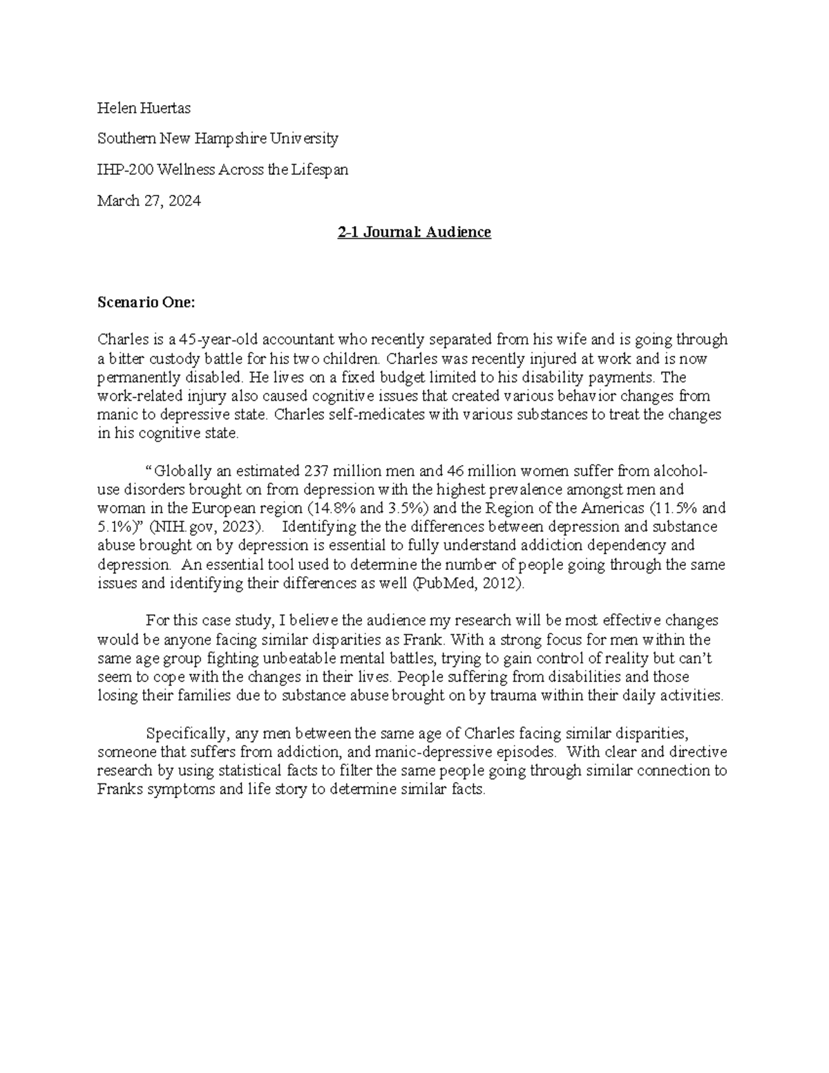 IHP-200 2-1 Journal: Audience Analysis on Addiction and Depression ...