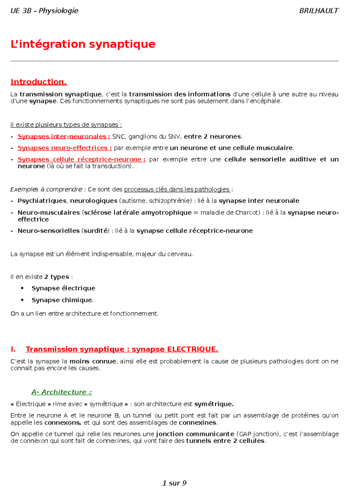 O. Brihault - L’intégration synaptique - L’intégration synaptique ...