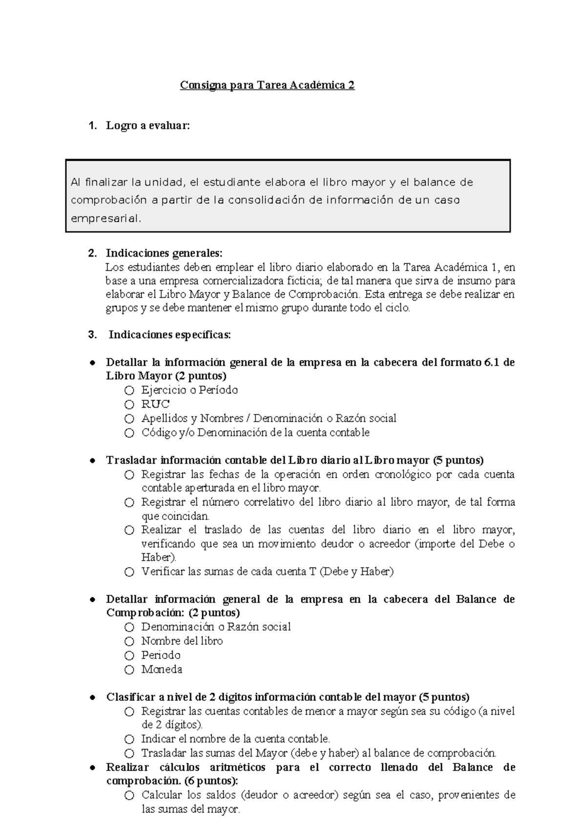 Tarea Académica 2: Elaboración de Libro Mayor y Balance de Comprobación ...