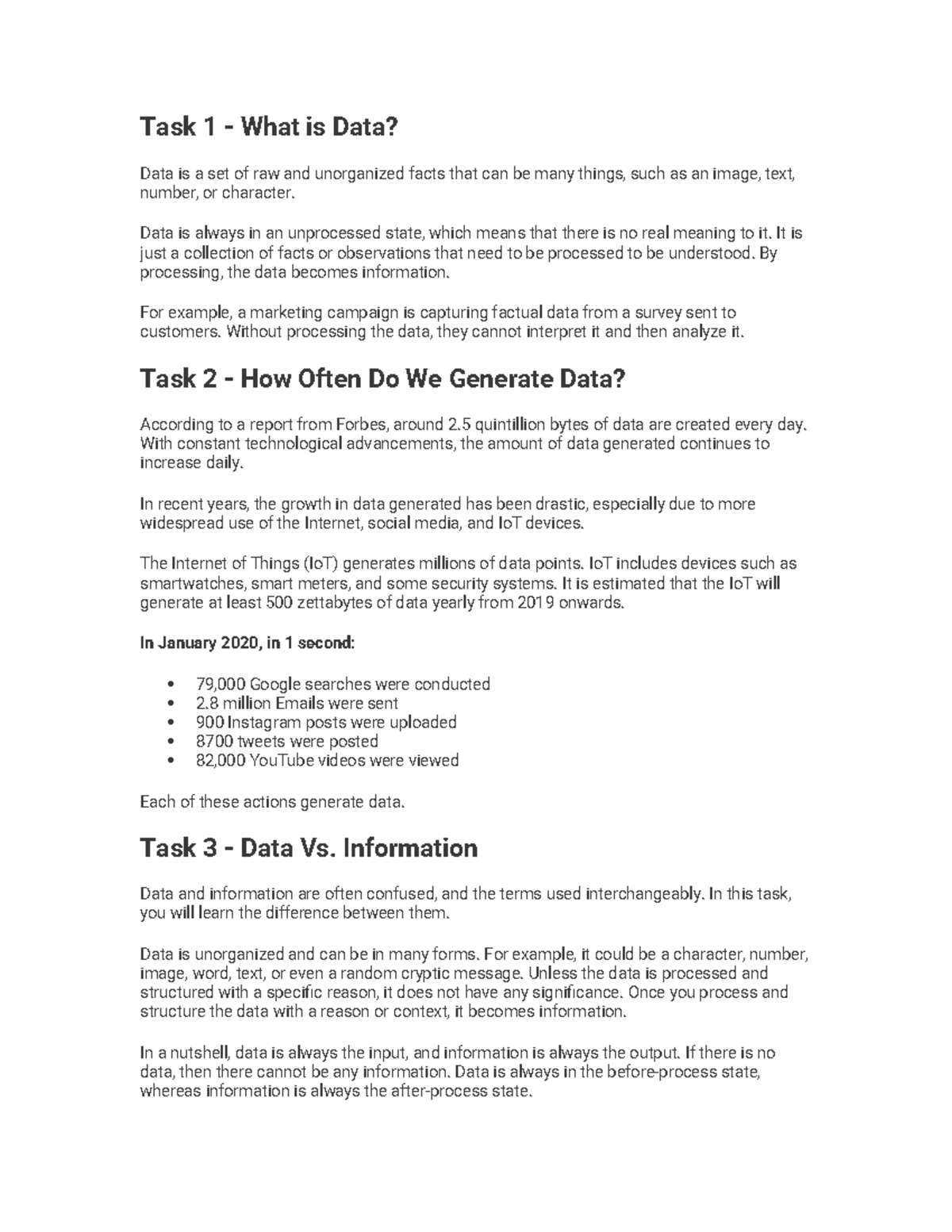 Cyber Security Lab - Lab - Task 1 - What is Data? Data is a set of raw ...