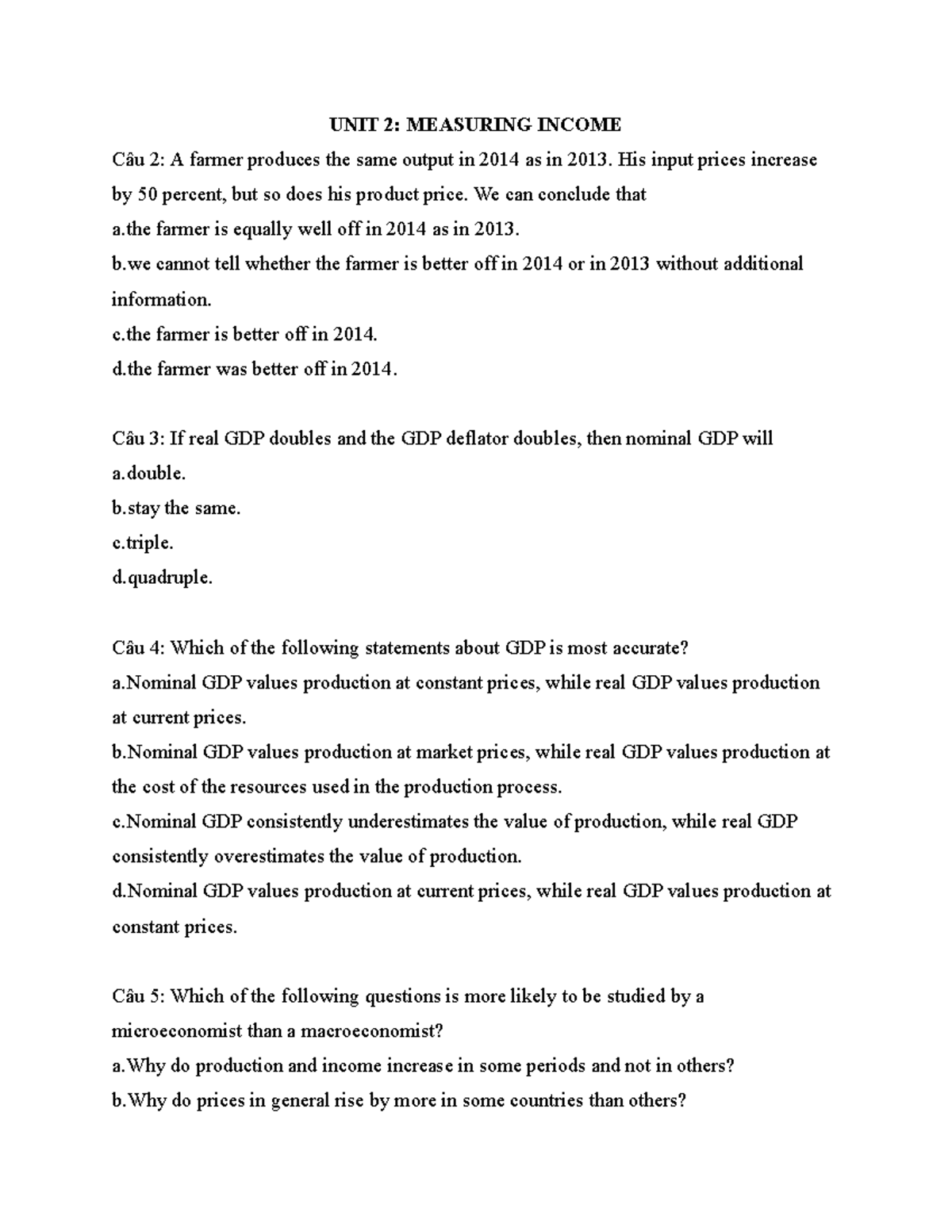 UNIT 2: MEASURING INCOME - Key Concepts and Questions - Studocu