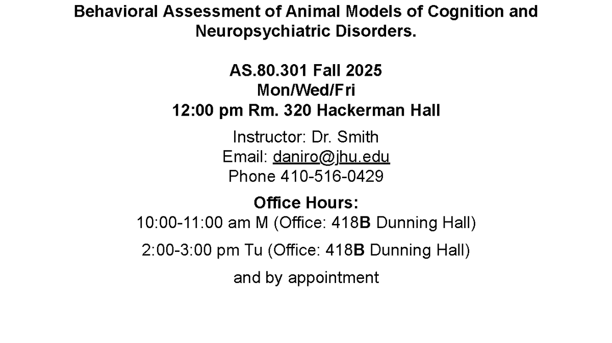 Behavioral Assessment in Animal Models: AS.80.301 Lecture Slides - Studocu