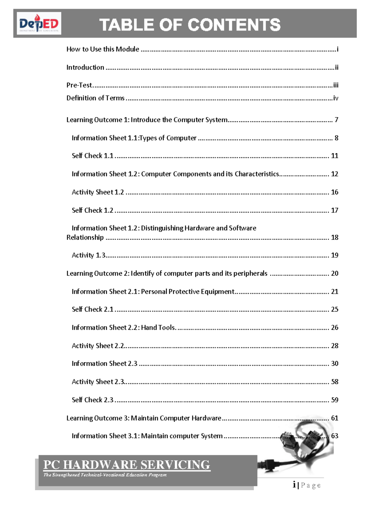 T.L.E. 9 NC II PC Hardware Servicing Module: Learner's Guide - Studocu