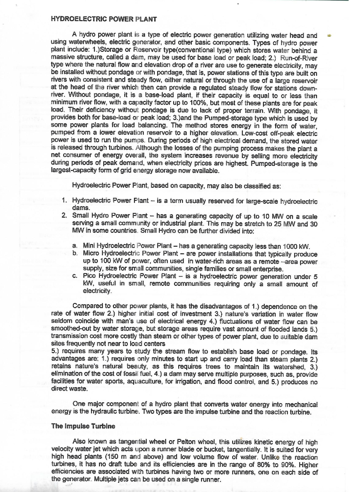 Hydroelectric Power Plant Overview and Types Analysis - Studocu