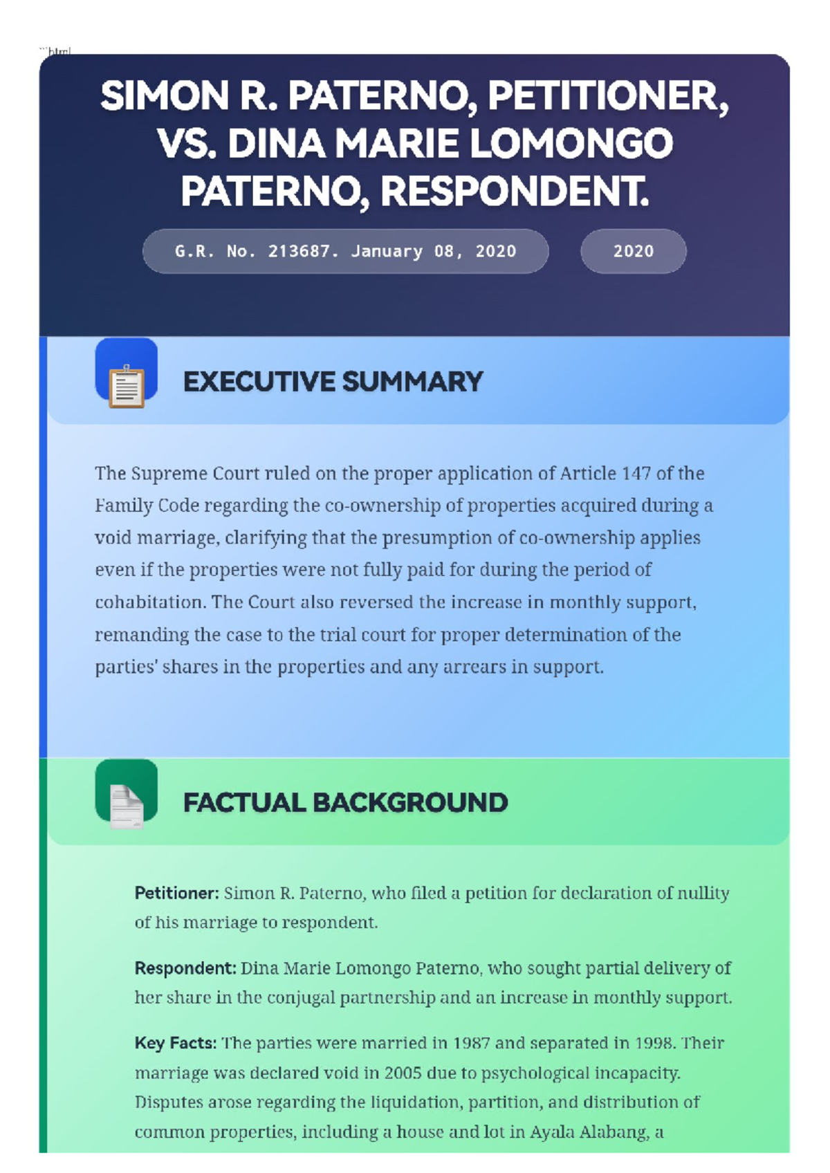 G.R. No. 213687: Supreme Court Ruling on Property Distribution in Void ...
