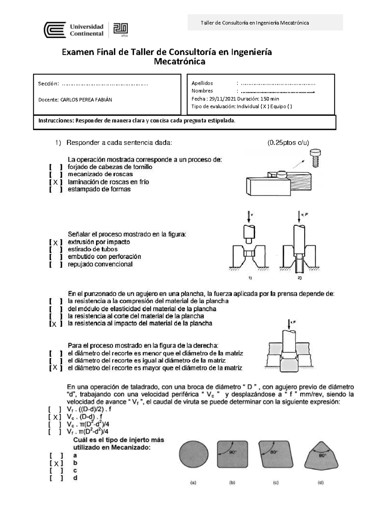 Examen Final de Taller de Consultoría en Ingeniería Mecatrónica - Studocu