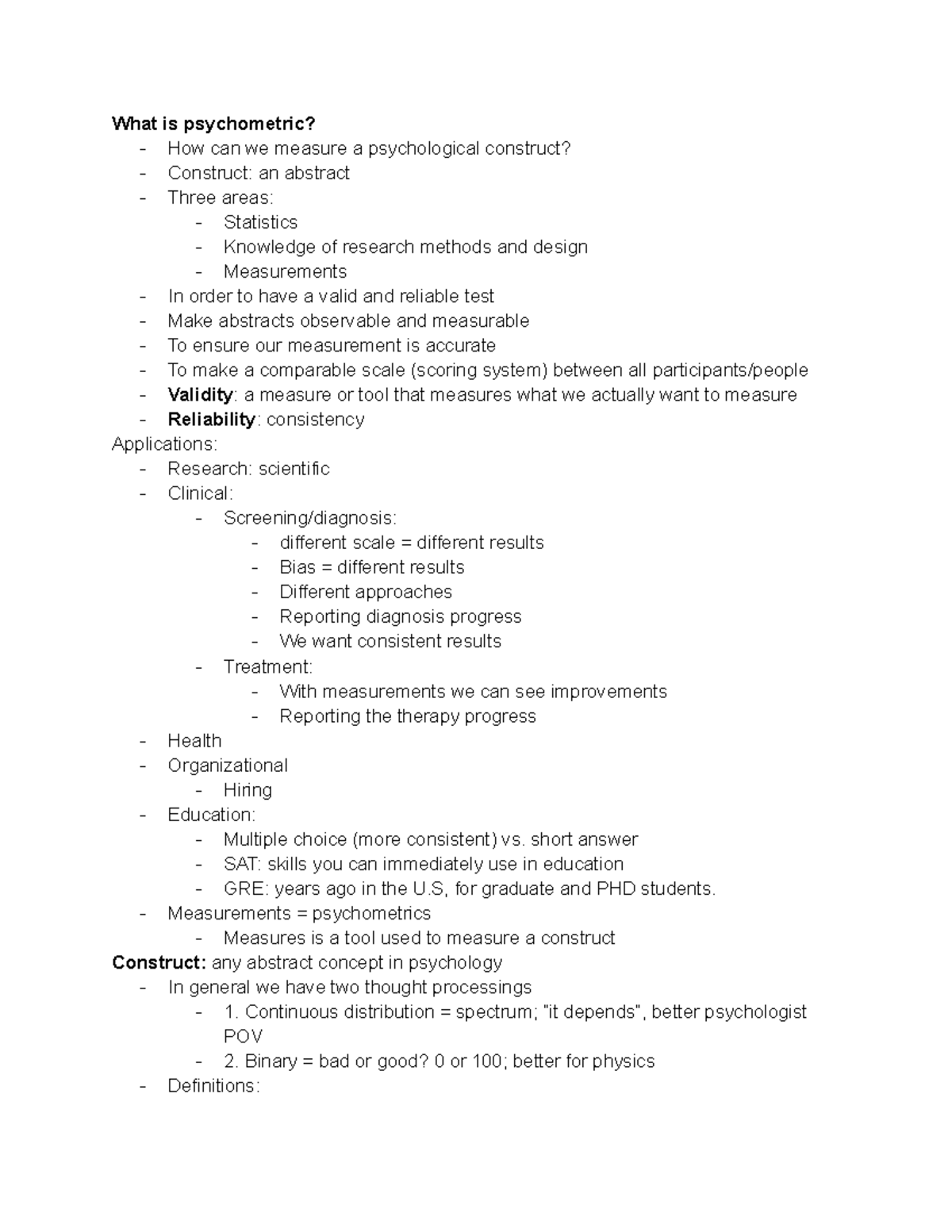 PSY 3307 - Intro to Psychometrics: Measuring Psychological Constructs ...