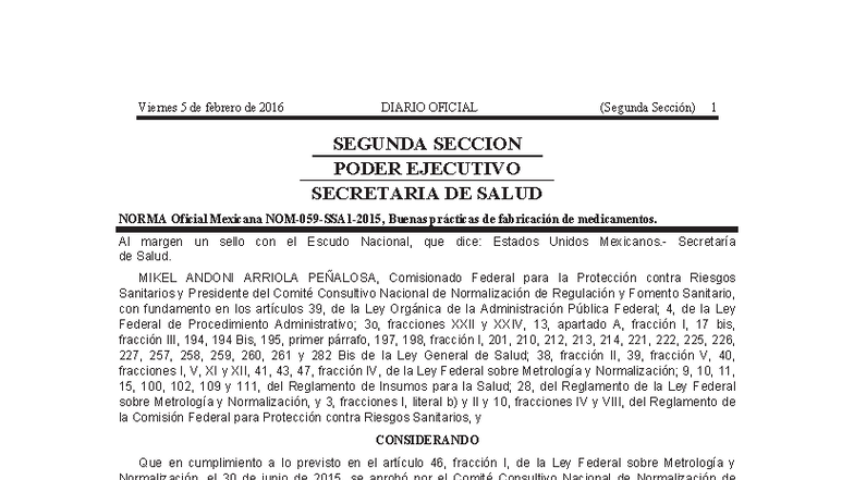NOM 059 SSA1 2015: Buenas Prácticas de Fabricación de Medicamentos - Studocu
