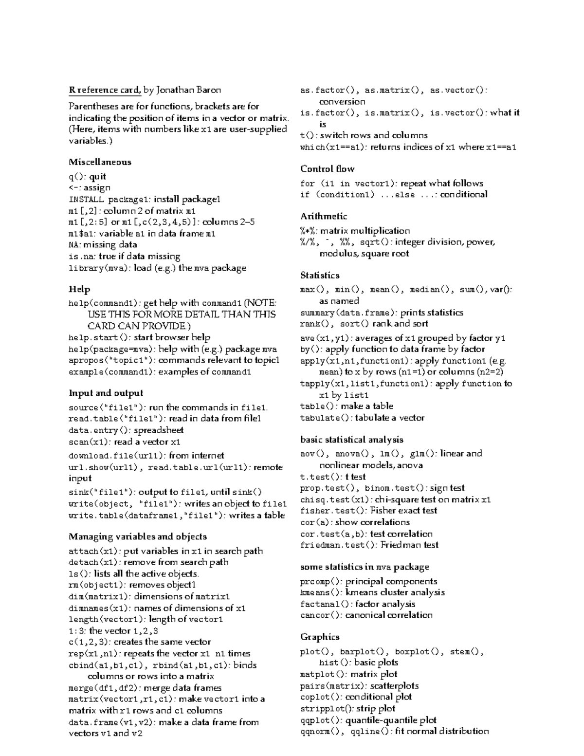 R Reference Card Summary - Useful Functions and Commands - Studocu
