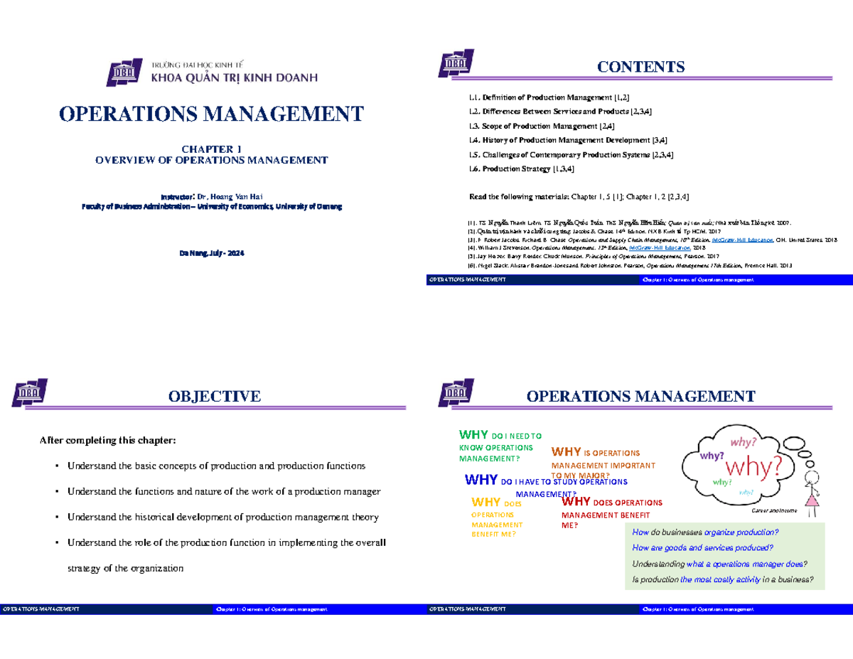 Chapter 1 Overview of Operations Management (OM 101) - Studocu