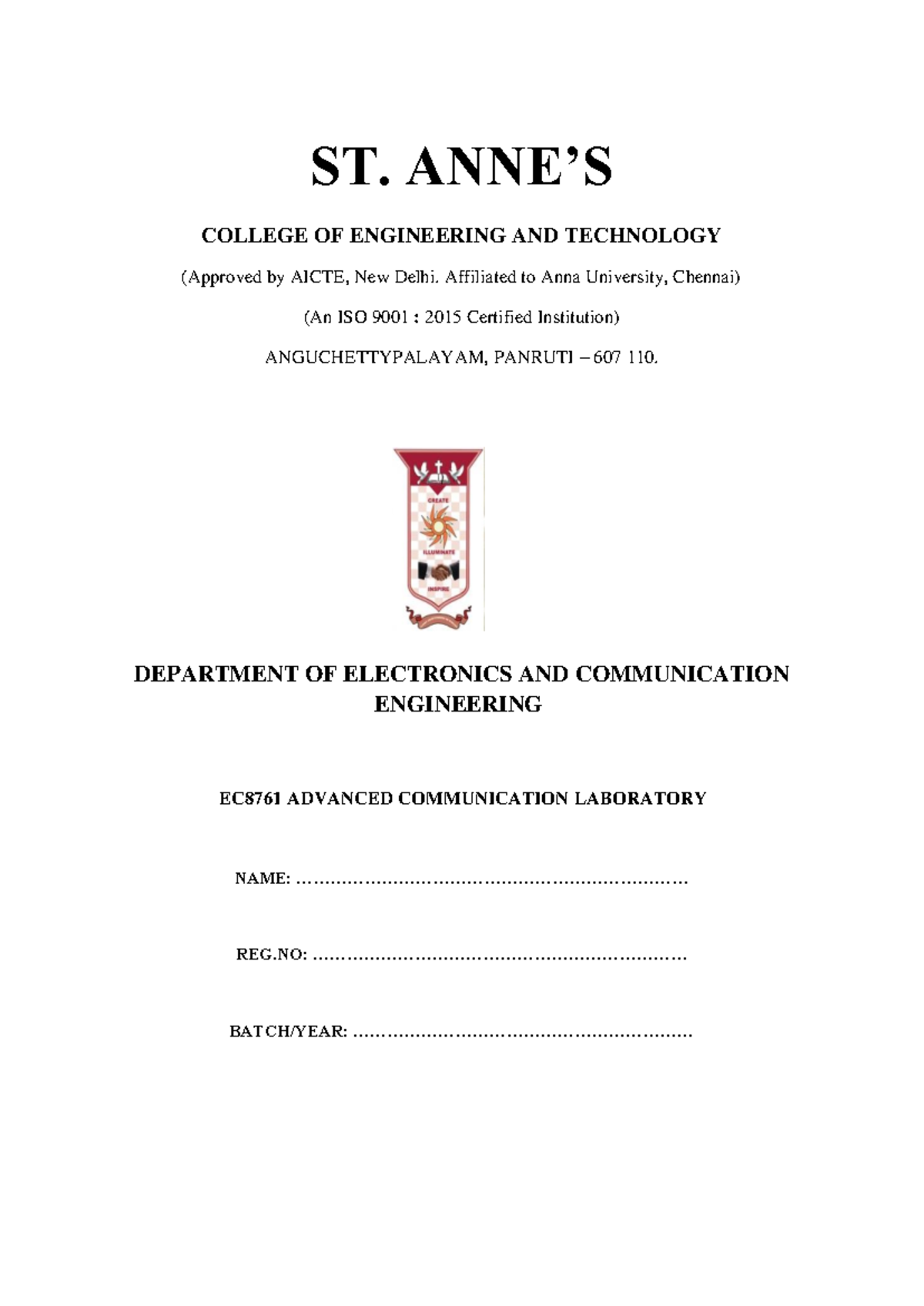 EC8761 - Advanced Communication Laboratory Manual: Experiments ...