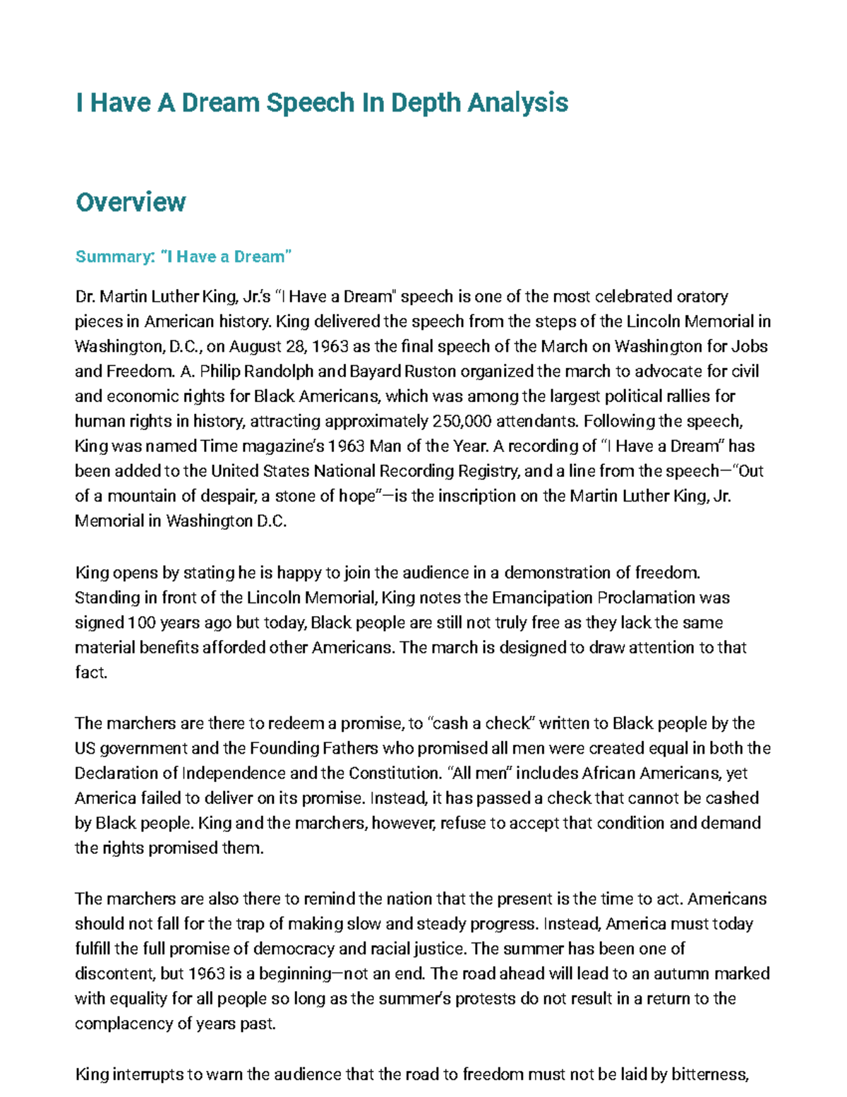 I Have A Dream Speech In Depth Analysis - I Have A Dream Speech In ...