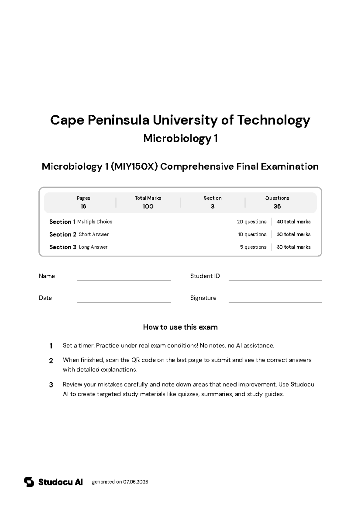 Microbiology 1 (MIY150X) Comprehensive Final Exam - Studocu