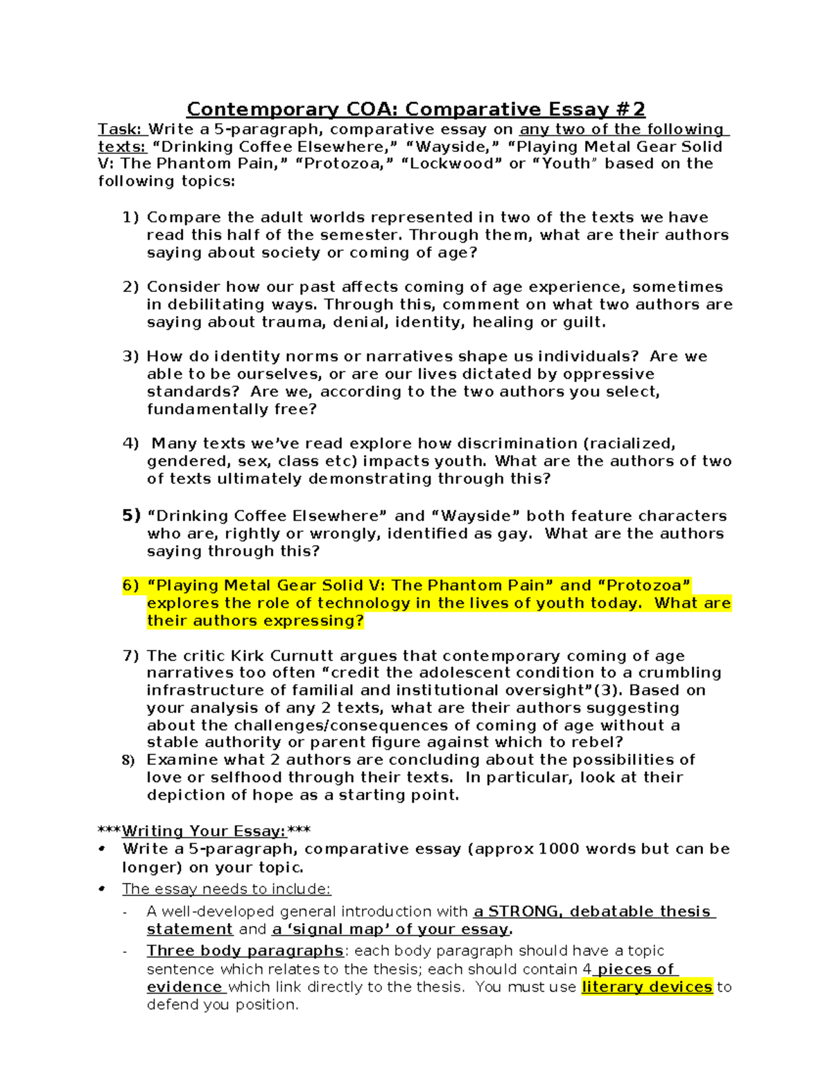 COA W22: Comparative Essay on Coming of Age in Literature - Studocu