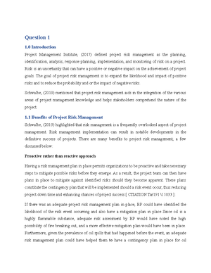 [Solved] When planning for project risk there is a specific risk ...