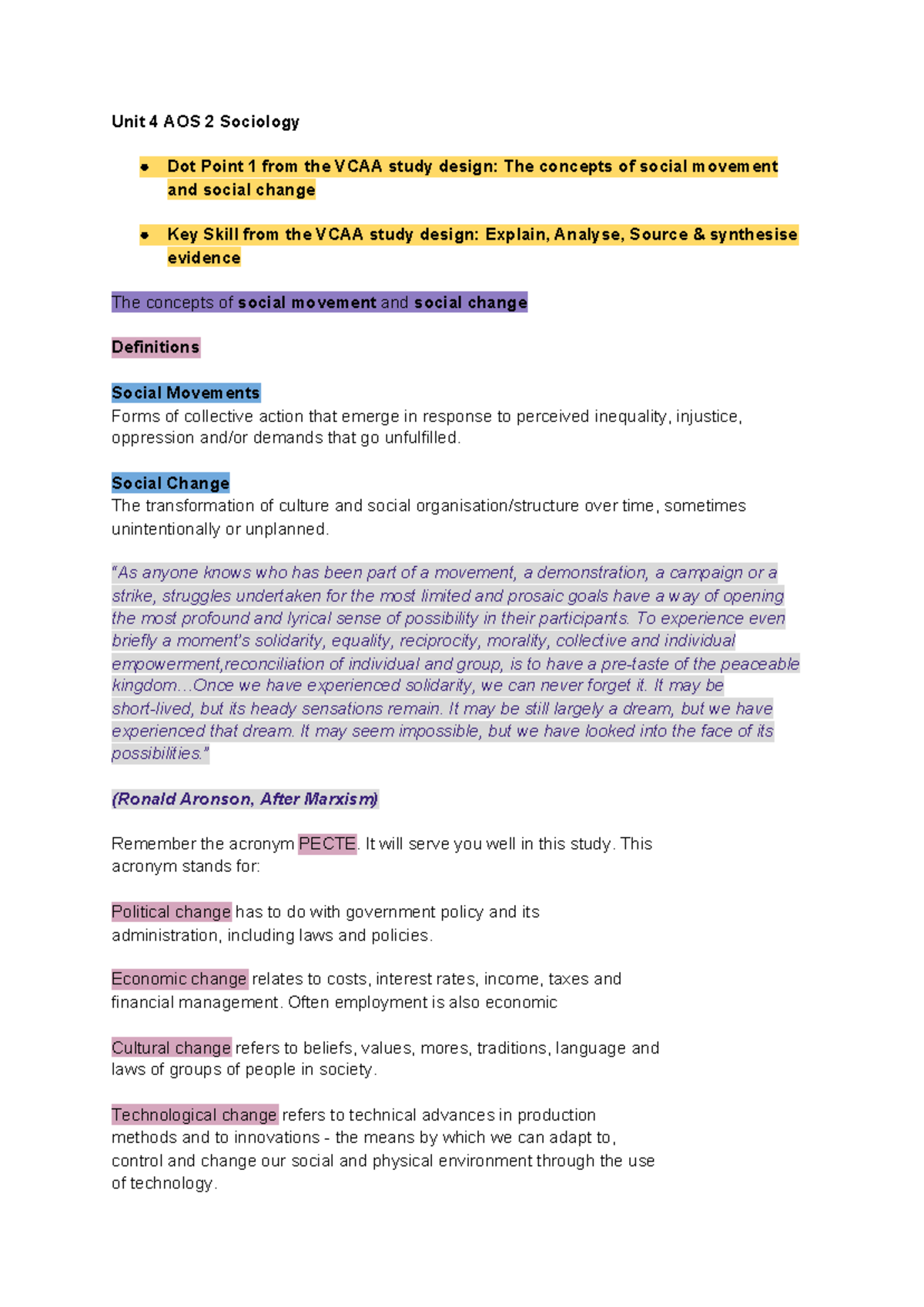 Unit 4 AOS 2 Sociology: Social Movements and Social Change Overview ...