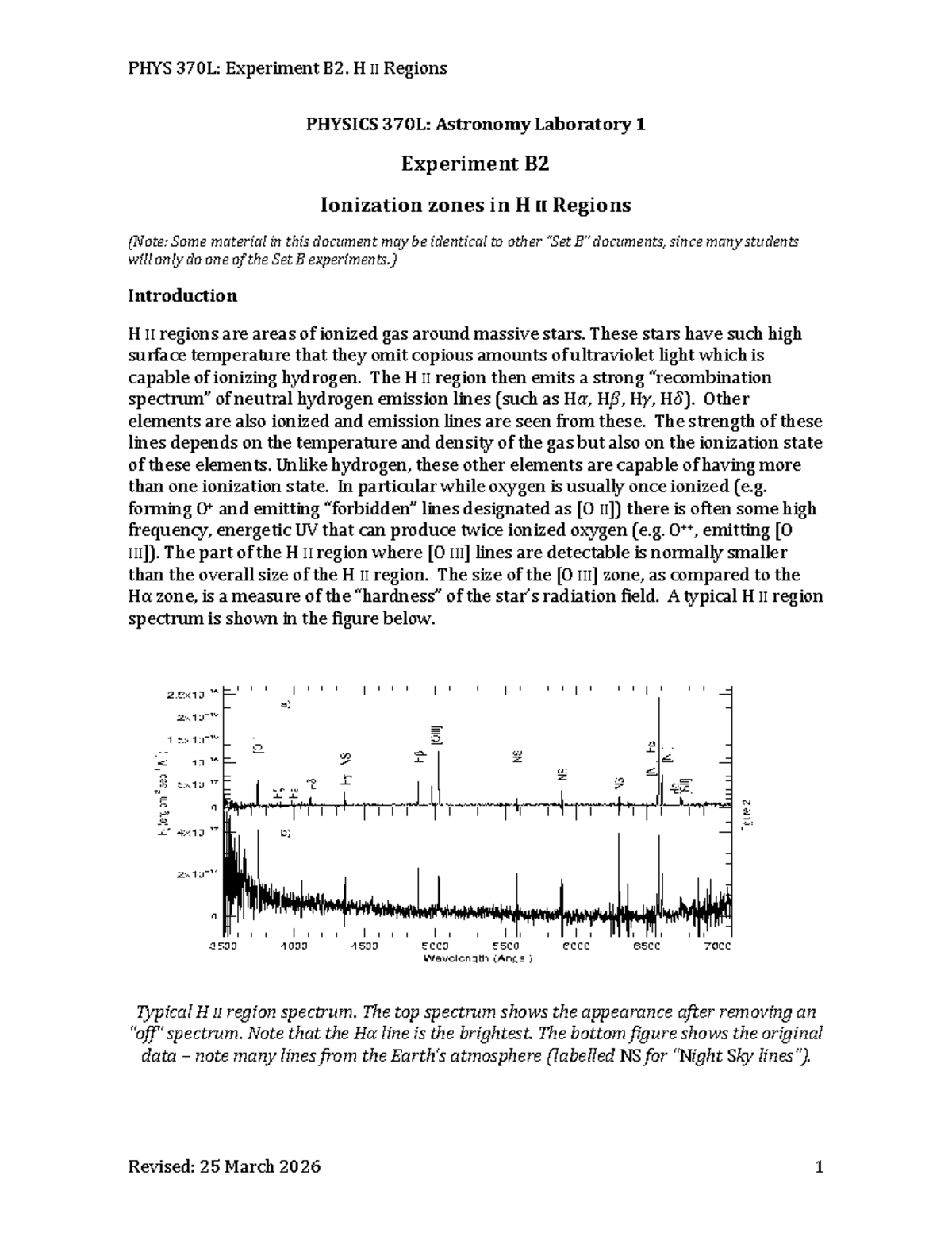 PHYS 370L: Experiment B2 Analysis of H II Regions in Astronomy - Studocu
