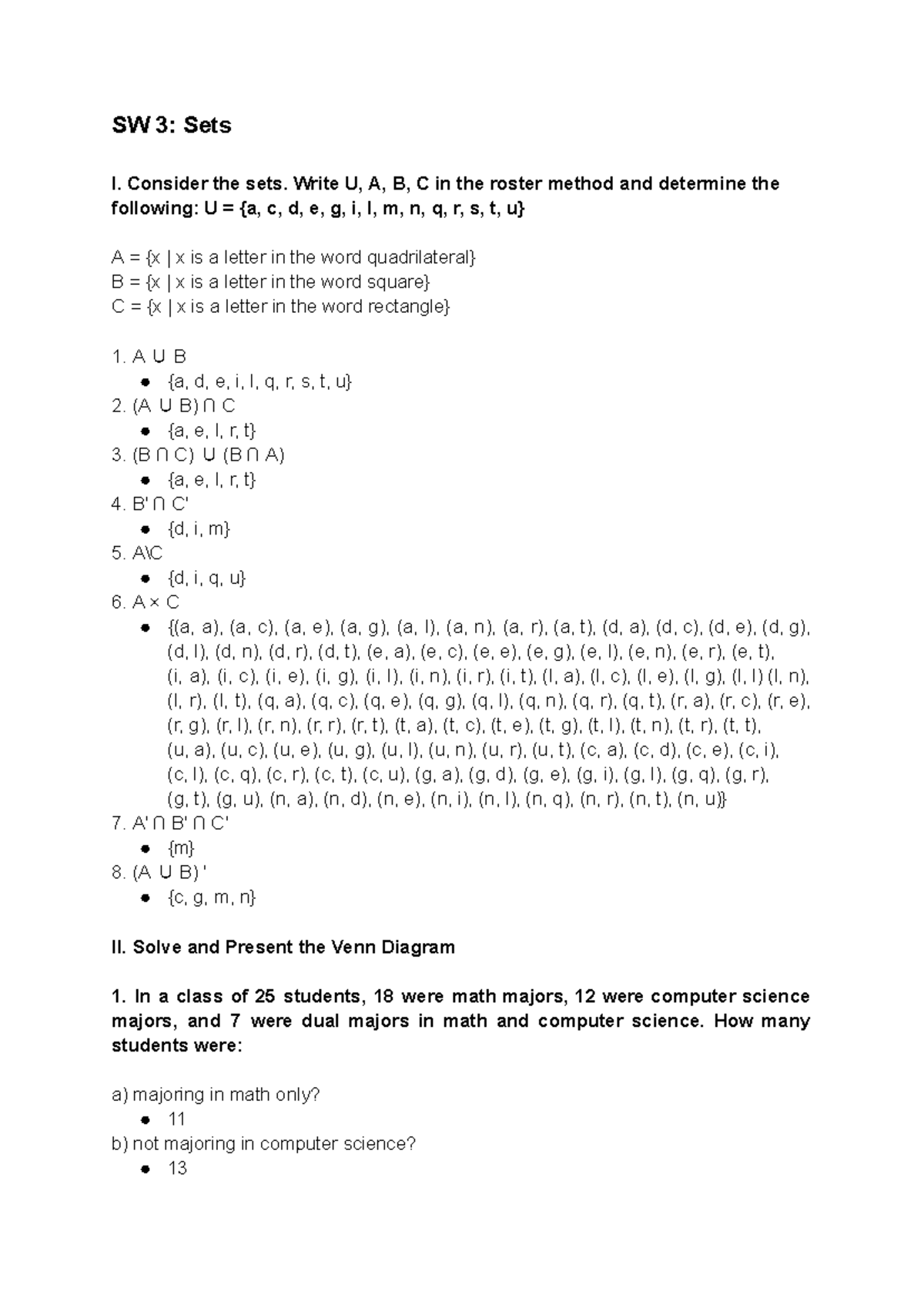 MMW 101: Set Theory Concepts and Venn Diagram Analysis - Studocu