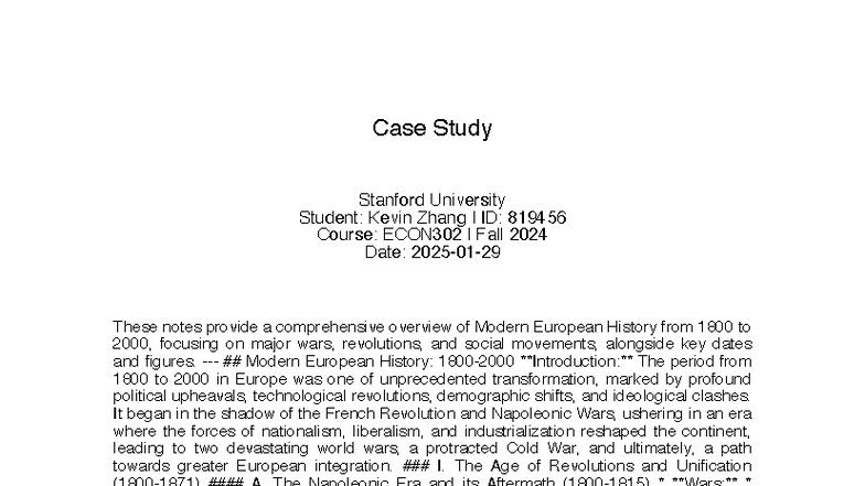 Case Study: Modern European History Overview (ECON302) - Studocu
