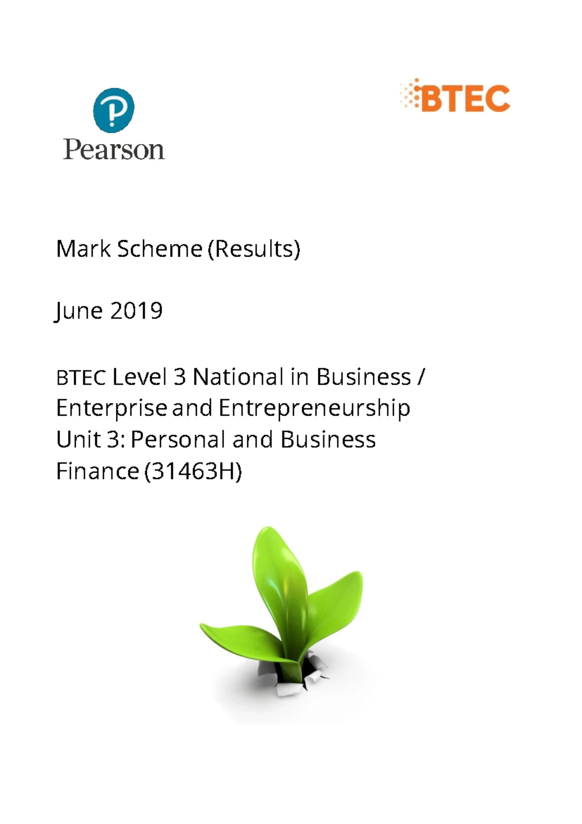 BTEC Level 3 Business Unit 3 Jan 2018 Mark Scheme - Personal Finance ...