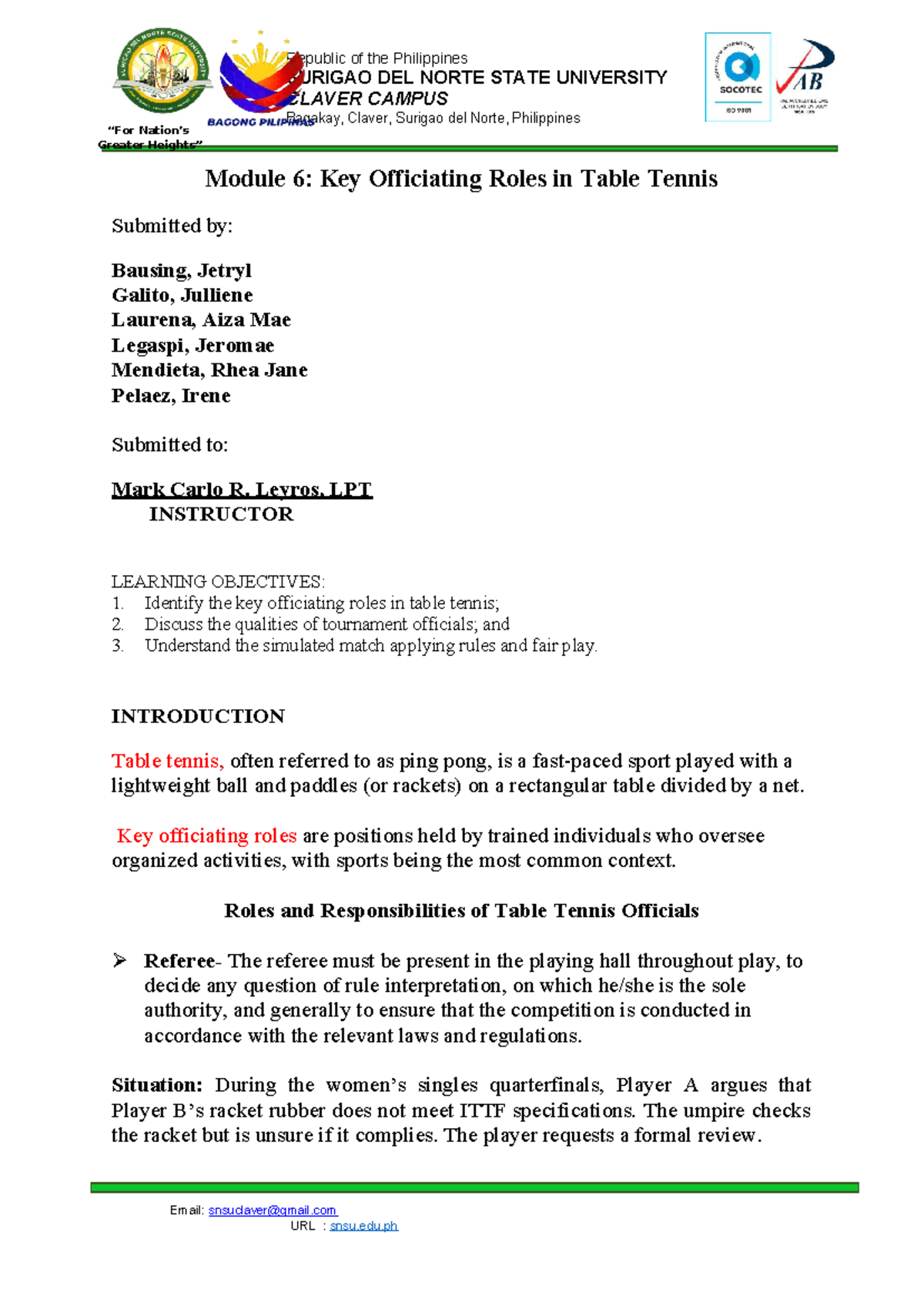 M6: Key Officiating Roles in Table Tennis - Study Guide - Studocu