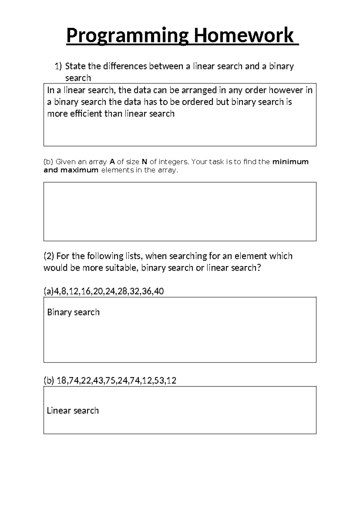 Programming Homework - Comp Thinking: Linear vs Binary Search - Studocu