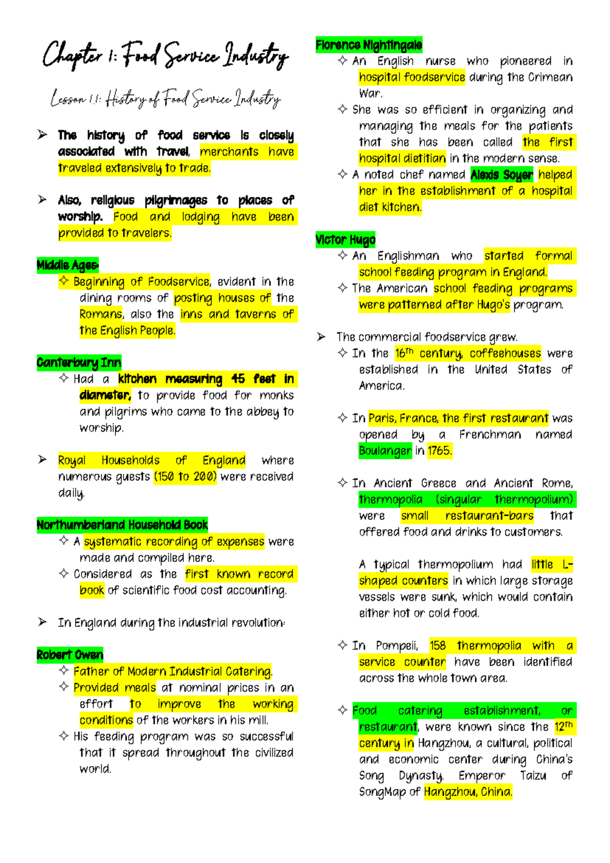 FFSO Reviewer WITH Hightlights - Chapter 1: Food Service Industry ...