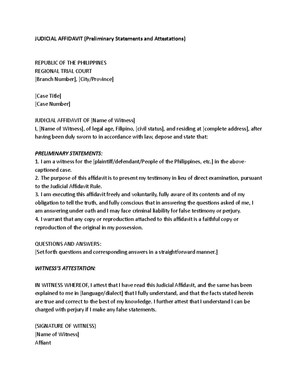 JUDICIAL AFFIDAVIT AND MOTIONS IN CIVIL CASES (Practice-Court) - Studocu