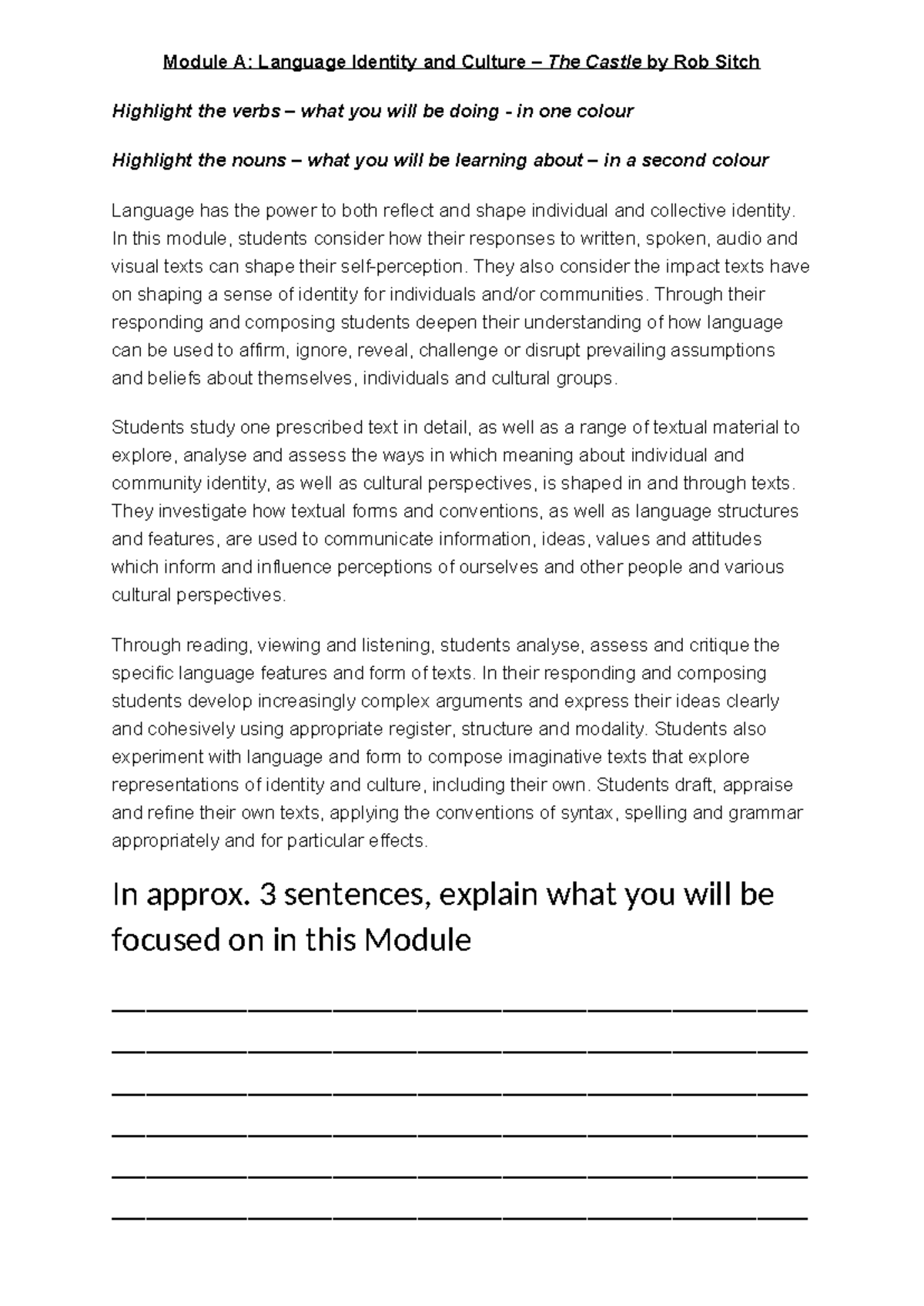 Module A Language Identity & Culture - Learning Outcomes Overview - Studocu
