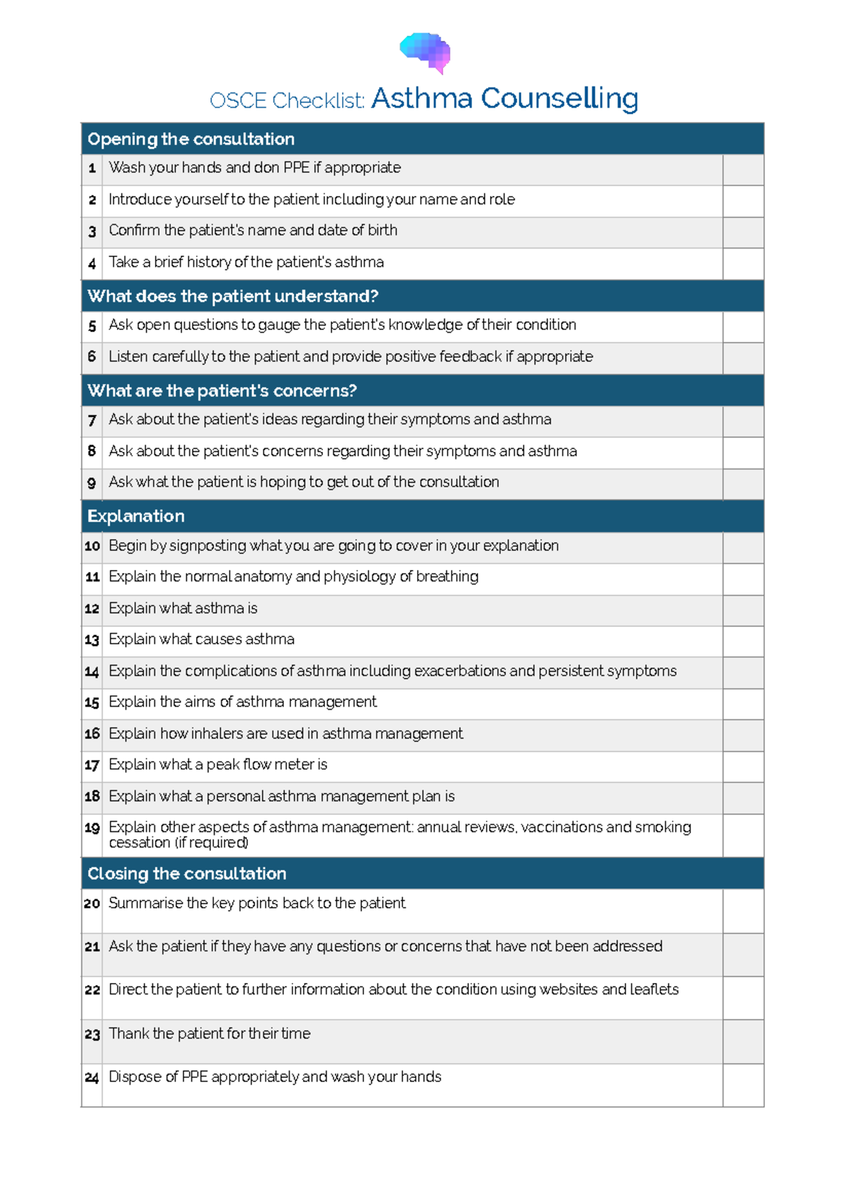 OSCE Checklist for Asthma Counselling: Step-by-Step Guide - Studocu
