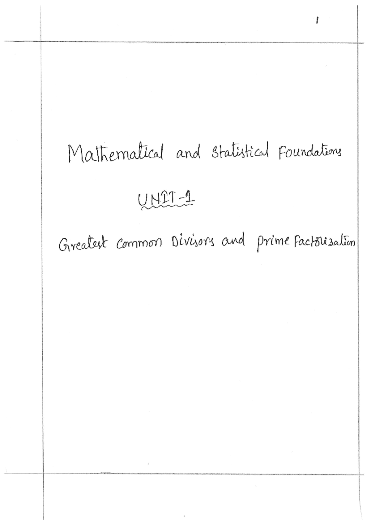 MSF Unit-I - Mathematical Statistics: GCD, Euclidean Algorithm & Fermat ...
