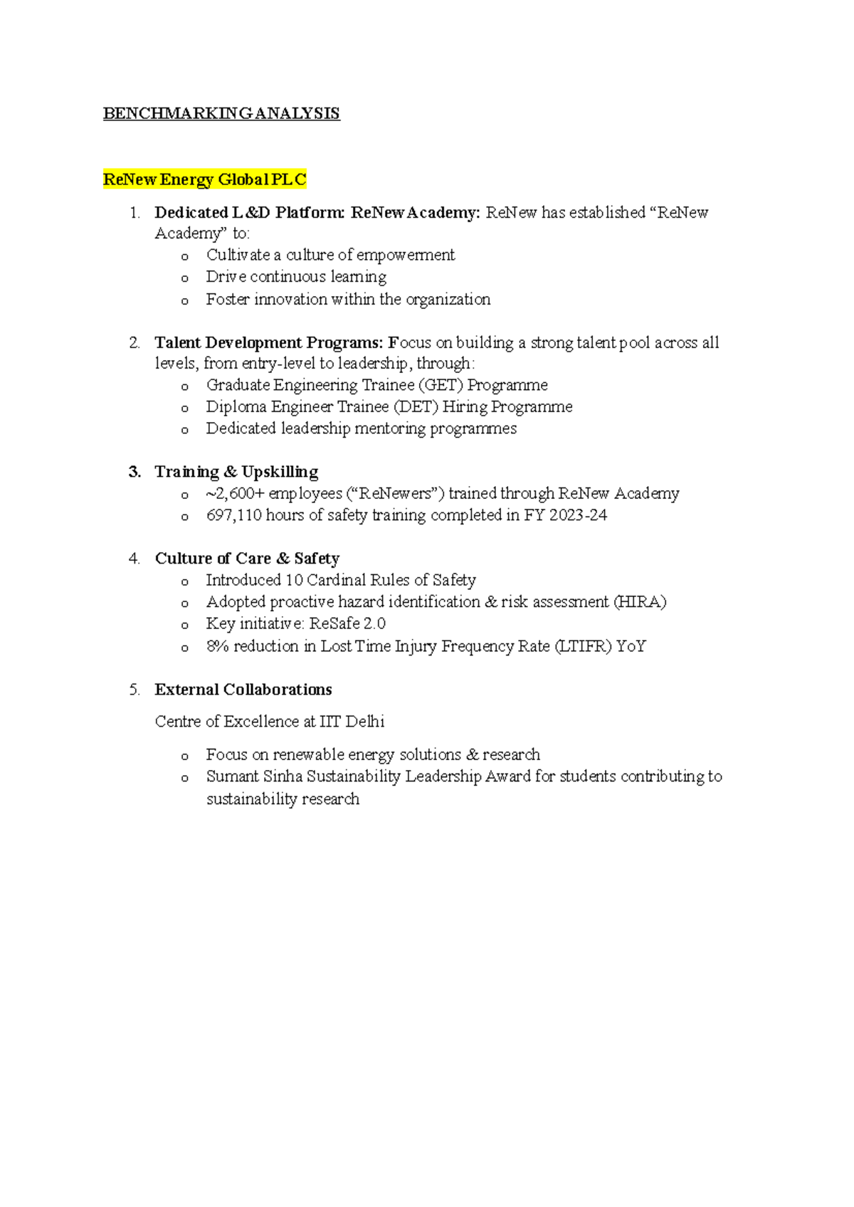 Benchmarking Analysis: Talent Development & Training Insights for RE ...