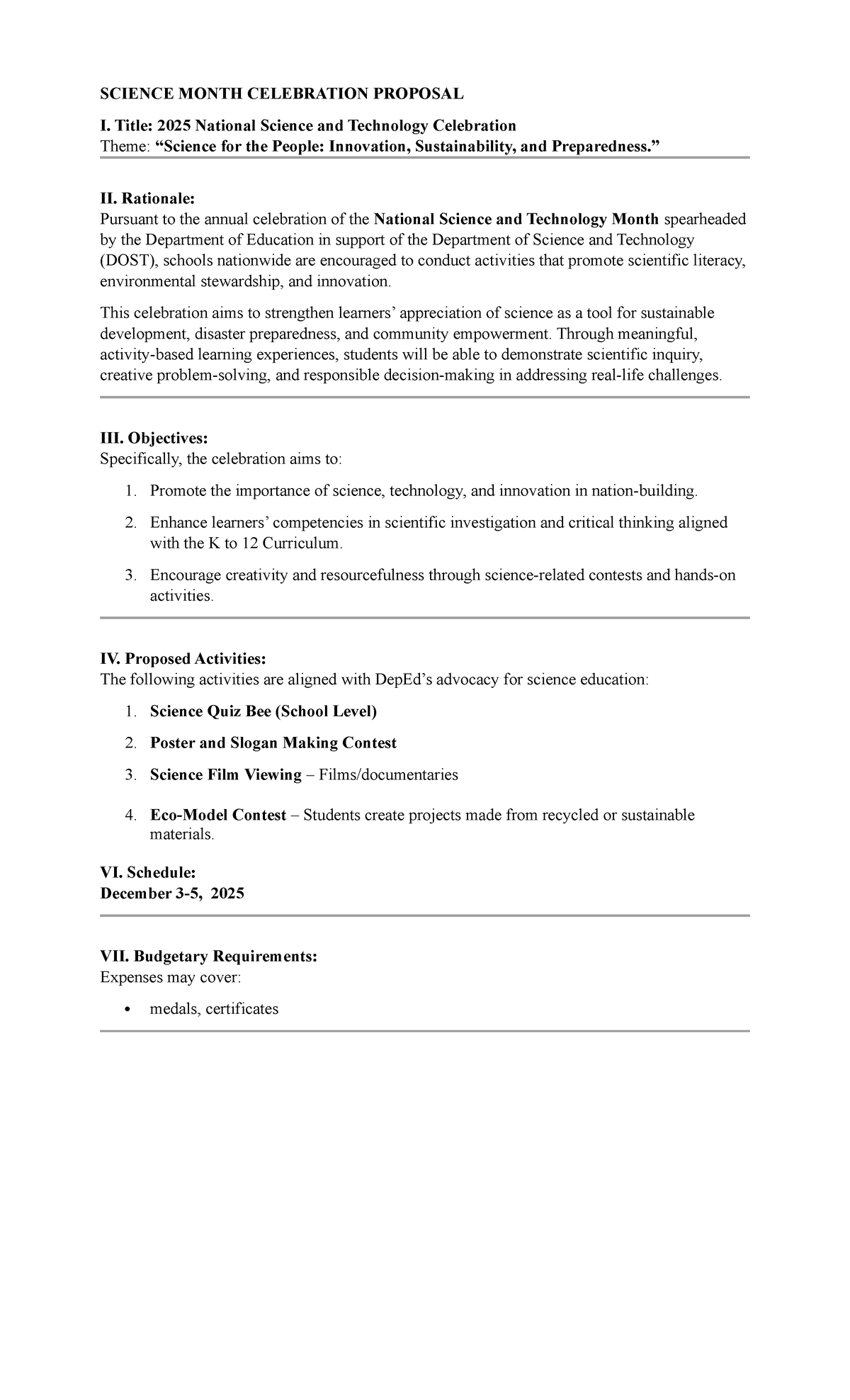SCI 2025 Science Month Celebration Proposal: Innovation ...