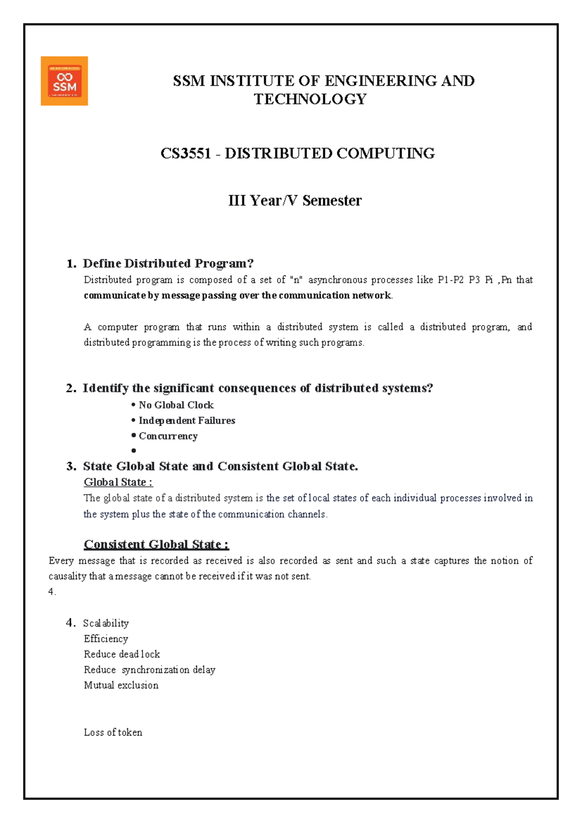CS3551 Distributed Computing Semester 1: Key Concepts and Definitions ...