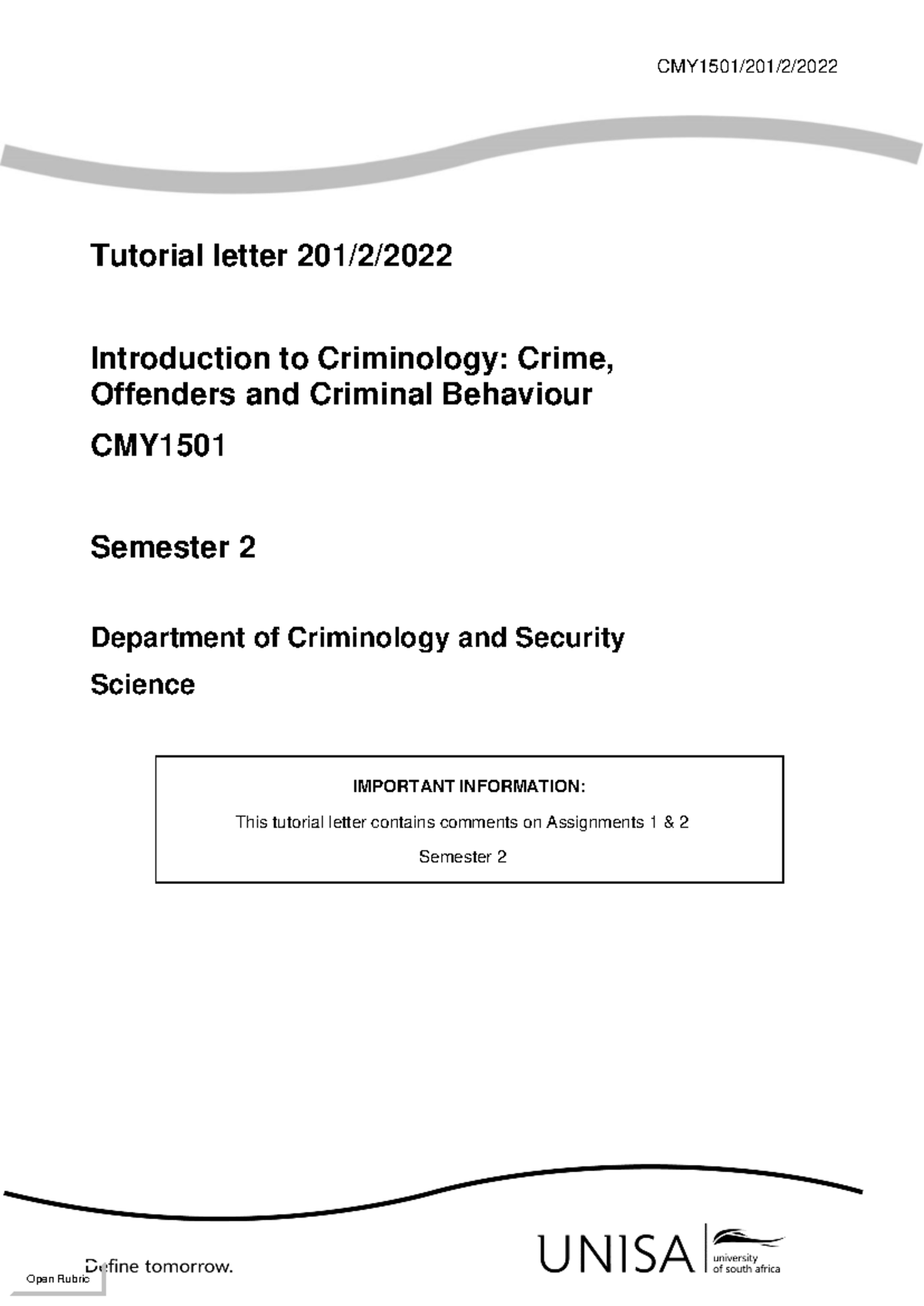 CMY1501 2022 Tutorial Letter: Assignments 1 & 2 Insights and Answers ...