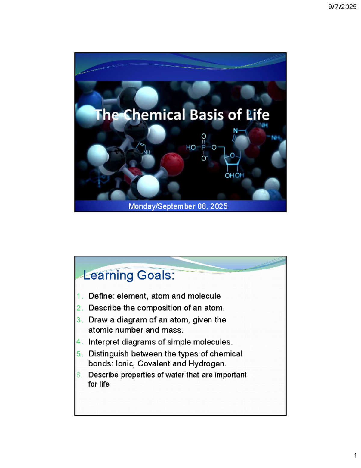 Lecture on Chemical Basis of Life (BIO 101) and CO2 Effects on Coral ...