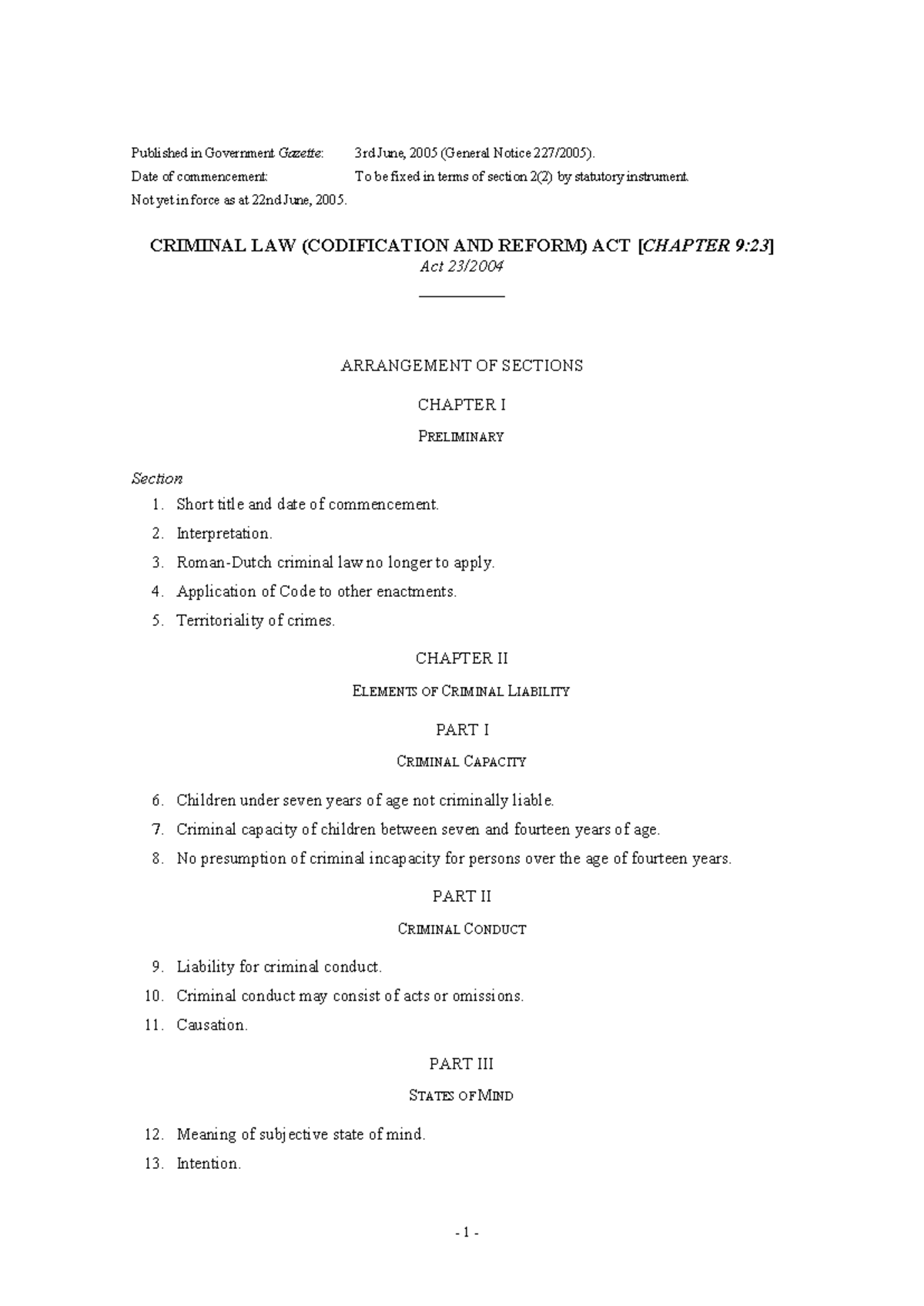 Criminal Law (Codification and Reform) Act [Chapter 9-23] - Published ...