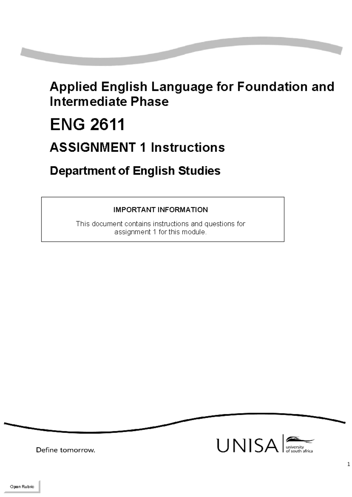 ENG 2611 Assignment 1: Critical Reading & Literature Evaluation - Studocu