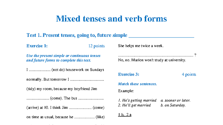 Test Your English 1: Mixed Tenses & Verb Forms Exercise - Studocu