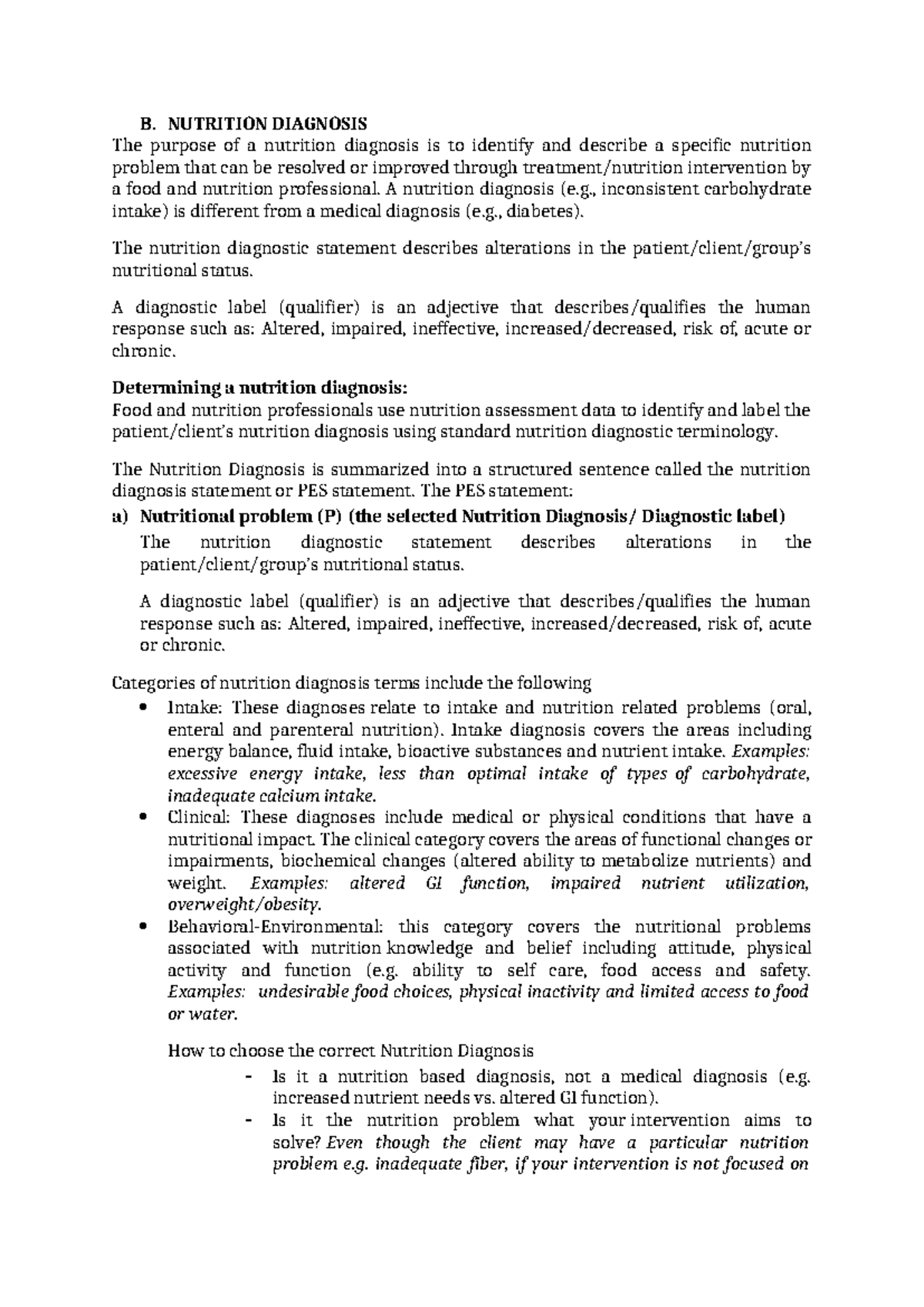 Nutrition diagnosis: Understanding the PES statement and its components ...
