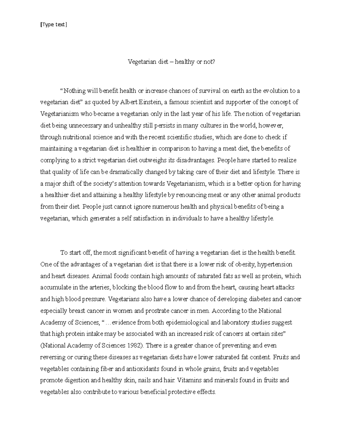 Vegetarian Diet: Health Benefits & Arguments - Argumentative Essay ...
