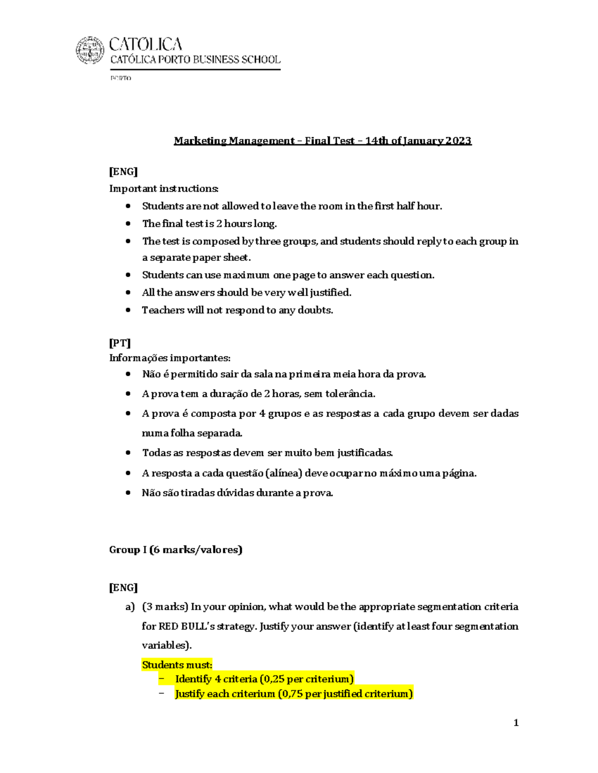 Gestão de Marketing PG Final Test Instructions - 14 Jan 2023 - Studocu