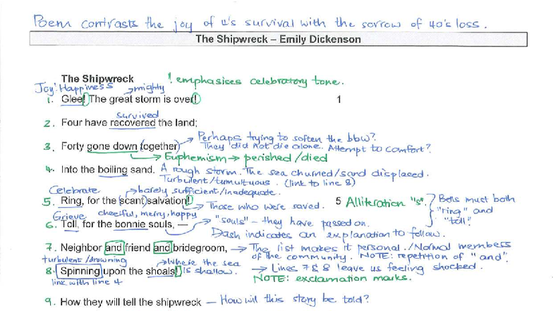The Shipwreck - Poem Analysis for ENG P2 - Studocu