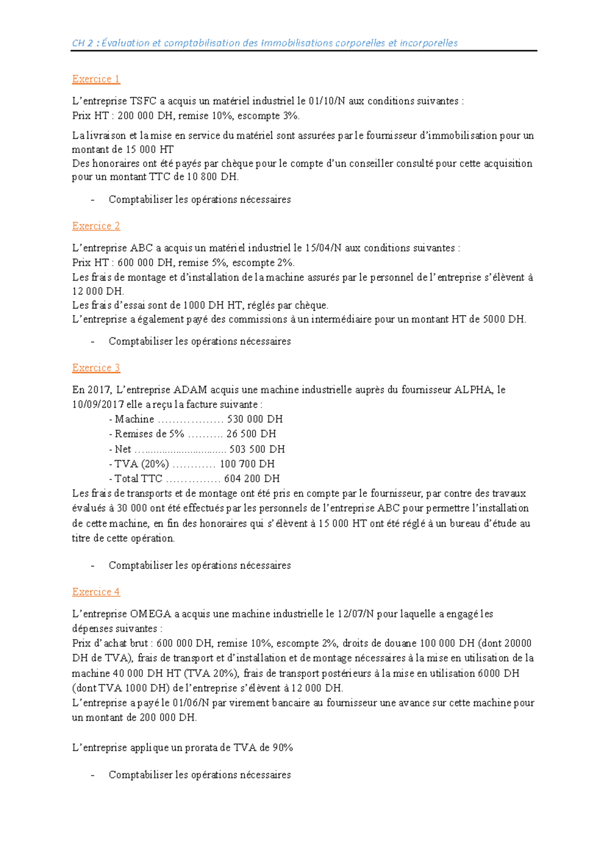 Compta approf - CH 2 : Évaluation et comptabilisation des Immobilisations corporelles et - Studocu