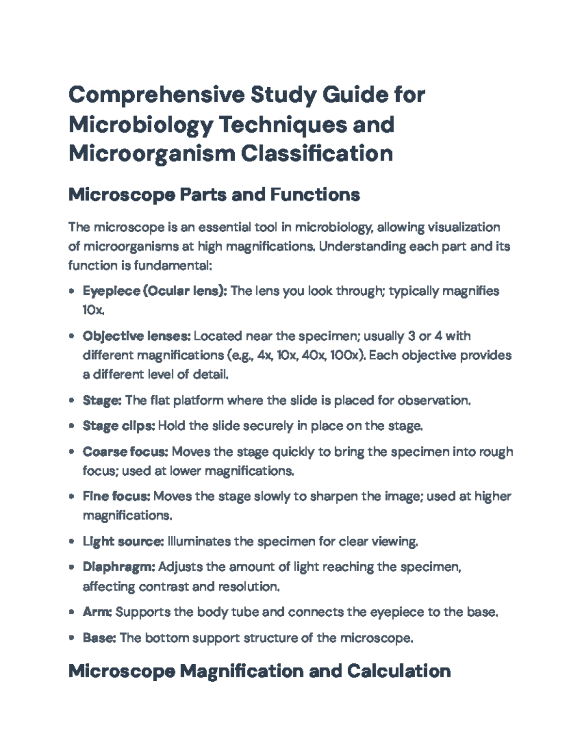 Comprehensive Study Guide for Microbiology Techniques (BIO 101) - Studocu
